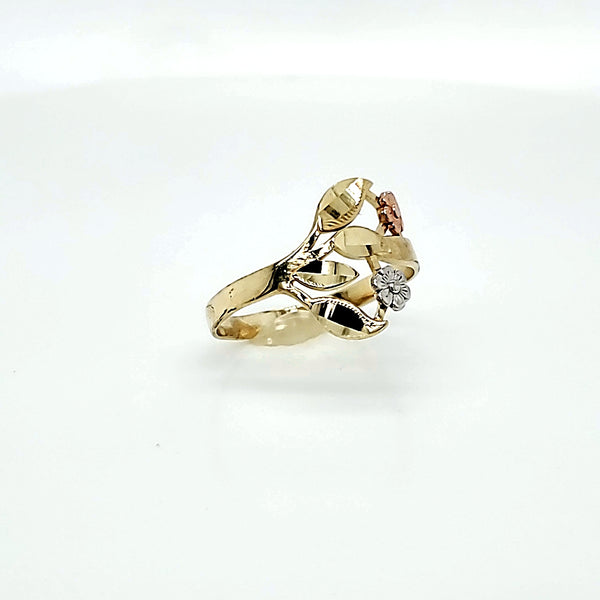 Real 10K Solid Tri Color Yellow, White & Rose Gold Flower Ring For Wom ... Real 10K Solid Tri Color Yellow, White & Rose Gold Flower Ring For Wom ...