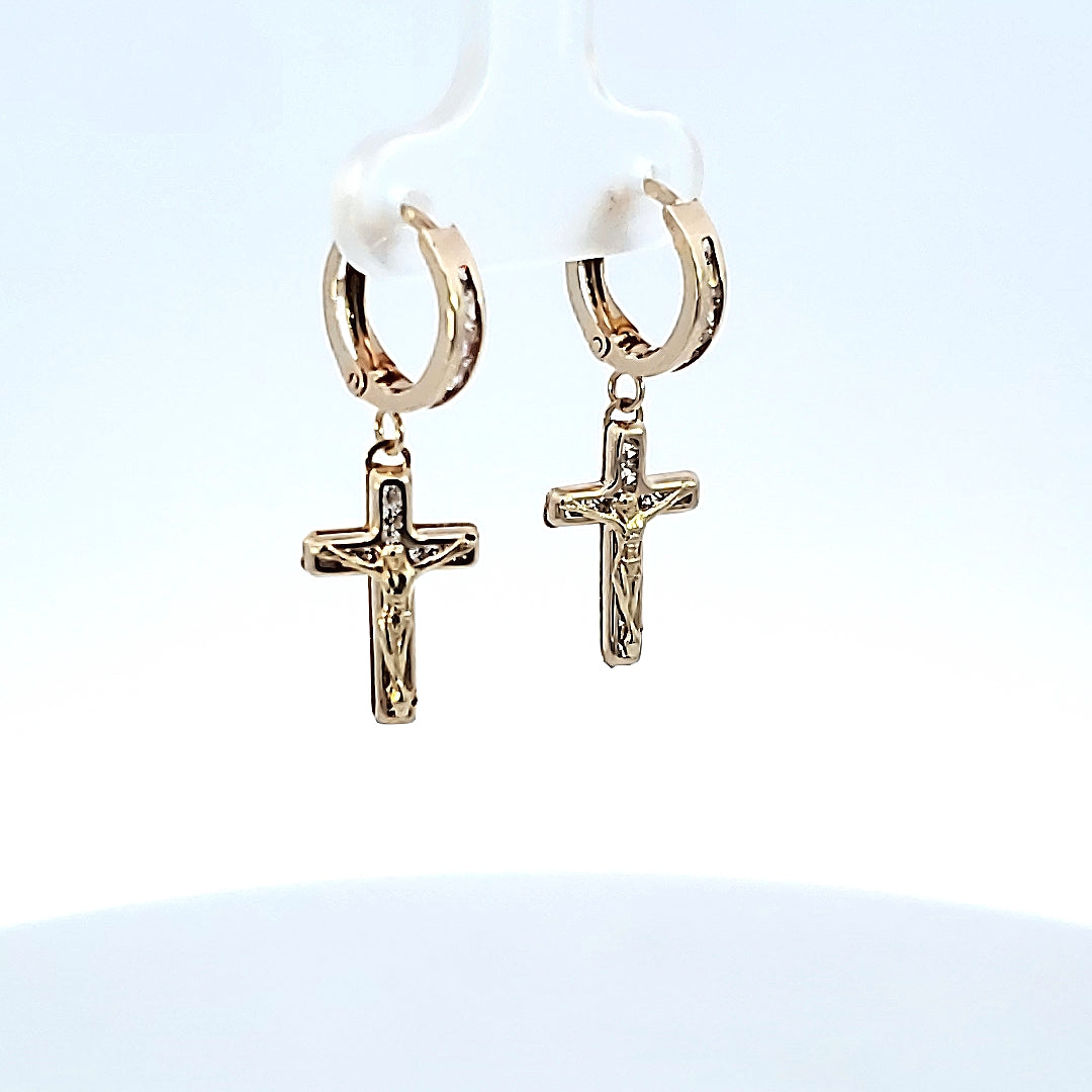 10K Solid Yellow Gold Jesus Cross Hoop Earrings for Girls womens Gold Depot Inc